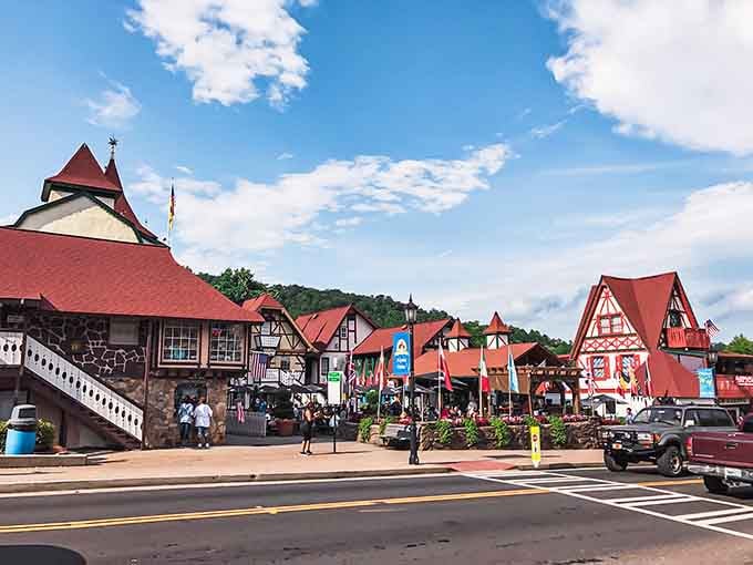 Red roofs against blue skies create a postcard that doesn't need a filter or fancy camera.