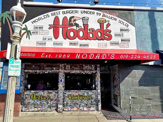 Those sticker-covered walls have witnessed decades of burger lovers making pilgrimage to this Ocean Beach institution.