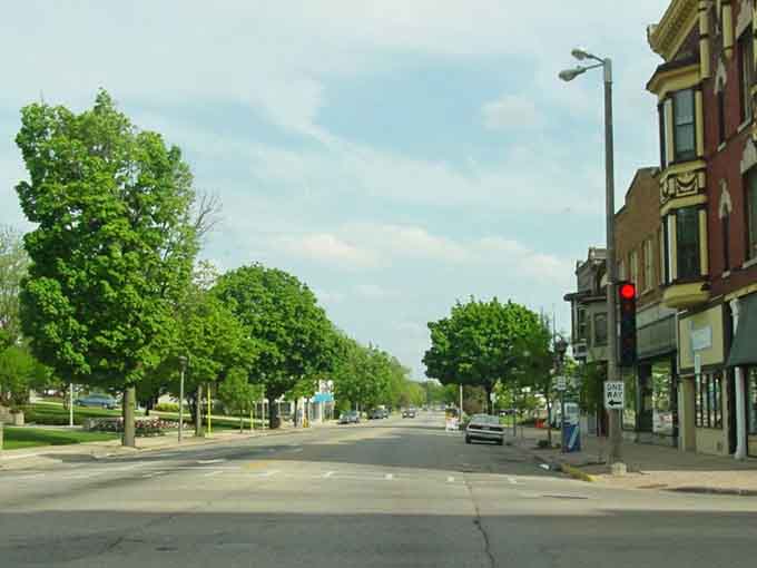 Tree-lined streets frame Janesville's downtown, offering shade for summer strolls and that peaceful small-town atmosphere.