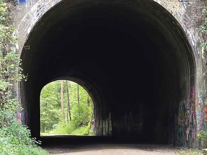 When nature reclaims old railroad tunnels, you get this perfectly eerie portal that practically begs for a flashlight.
