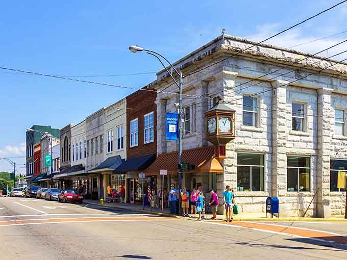 Mount Airy&rsquo;s charming Main Street, with its classic brick buildings, feels like a real-life small-town scene full of timeless character.