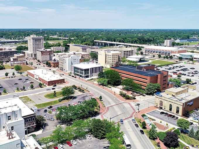From above, tree-lined streets and classic architecture show that budget-friendly doesn't mean boring or bland at all.