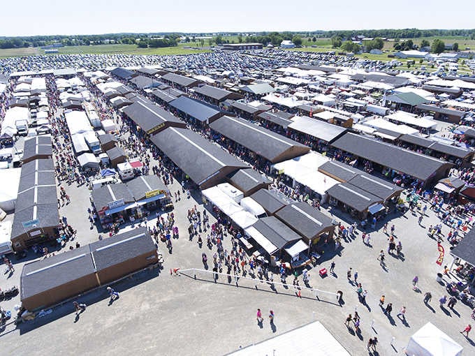 From above, this flea market looks like a small city dedicated entirely to the noble pursuit of deals.