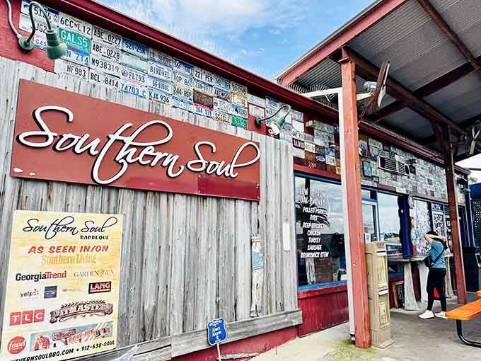 Those license plates covering the walls tell you people drive from everywhere for this smoky, tender perfection.