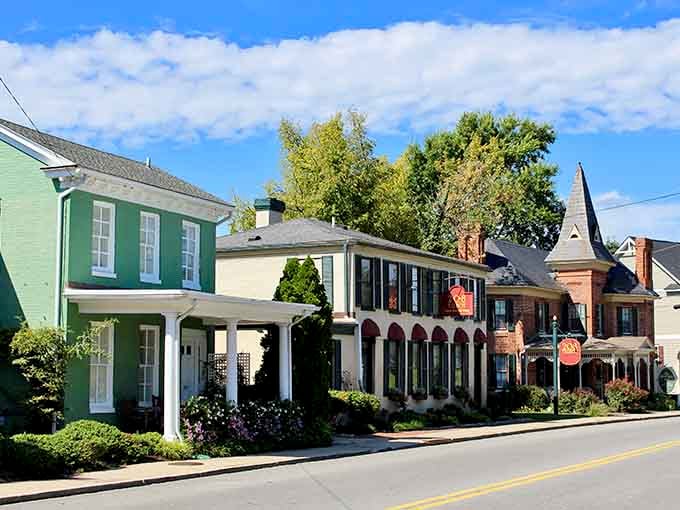 These colorful storefronts and tree-lined streets create a scene Norman Rockwell would've loved to paint.
