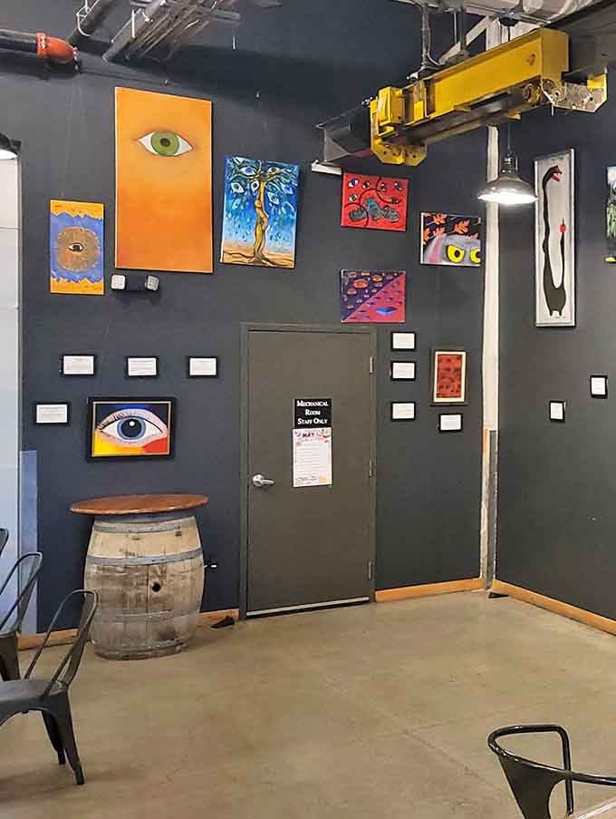 Bold paintings featuring oversized eyeballs prove that artistic ambition doesn't always match execution, and that's perfectly wonderful here.