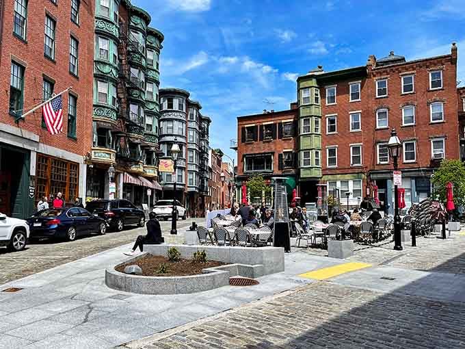 Outdoor caf&eacute; tables and ornate architecture transform an ordinary afternoon into a Roman holiday.