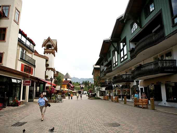 The pedestrian plaza invites leisurely strolls where the only traffic jam involves deciding which charming shop to visit first.
