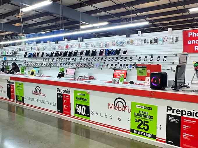 Phone accessories galore stretch across the counter, making your local carrier's selection look downright stingy by comparison.