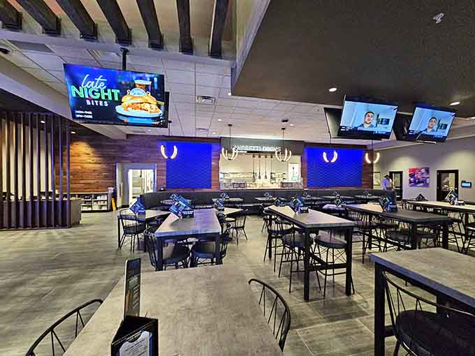 The dining area's sleek design proves you can refuel in style between laps of pure adrenaline-fueled glory.