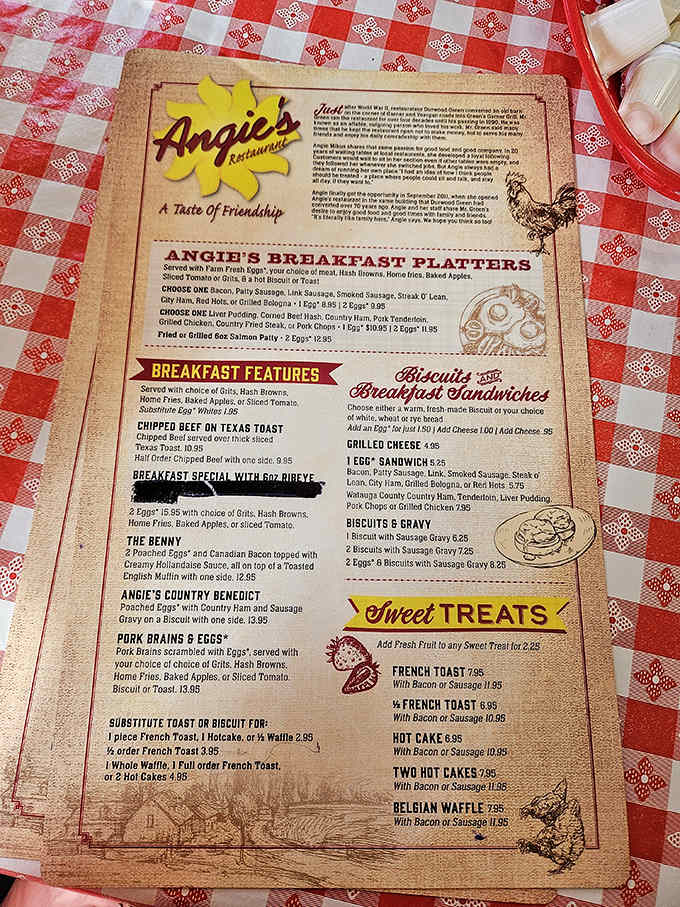 This menu reads like a Southern breakfast love letter, and every item deserves your attention.