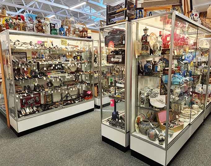 Glass cases filled with glittering possibilities, each piece whispering stories from someone's jewelry box or mantelpiece.