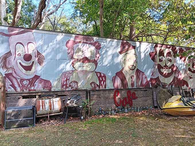 These hand-painted characters watch over the property with expressions ranging from cheerful to wonderfully peculiar.