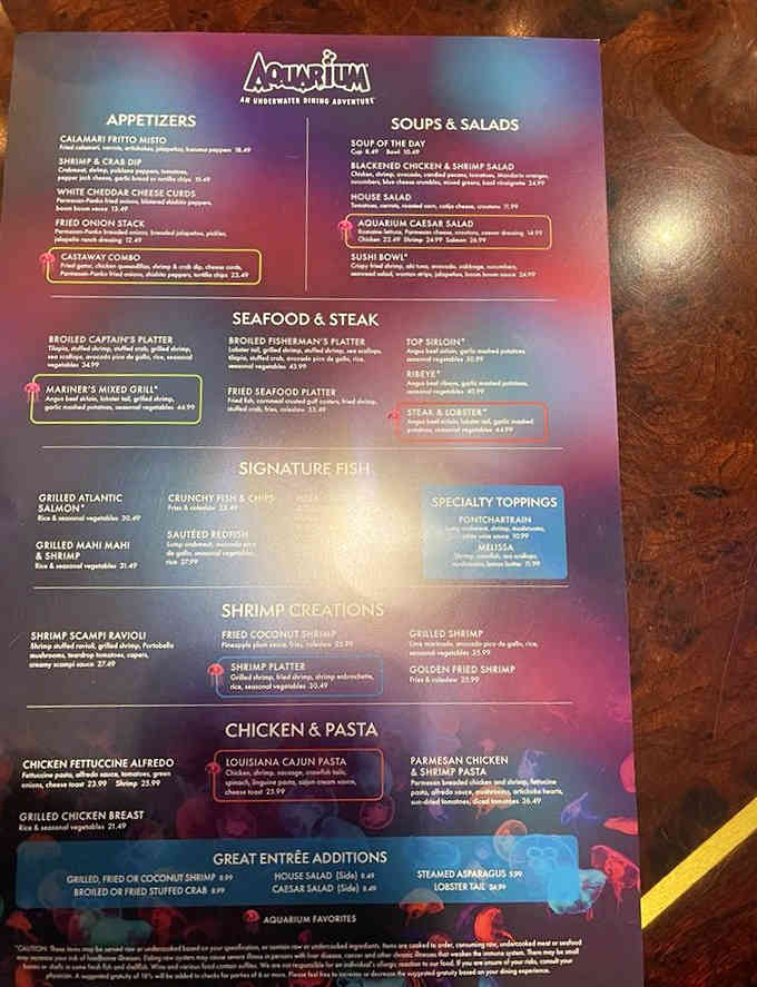 The menu reads like a love letter to the ocean, featuring everything from calamari to Cajun pasta.