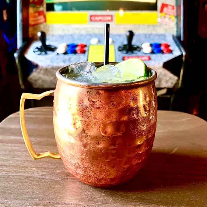 A frosty Moscow Mule in copper glory, because defeating digital dragons works up a serious thirst, friends.