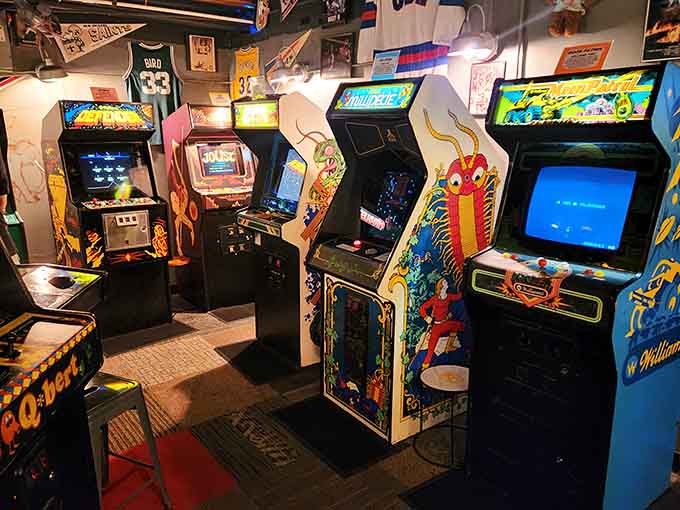 Classic arcade cabinets huddle together like old friends reminiscing about the glory days of gaming history.