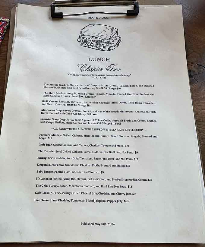 When your menu quotes C.S. Lewis and names sandwiches after dragons, you know you're in for something special.
