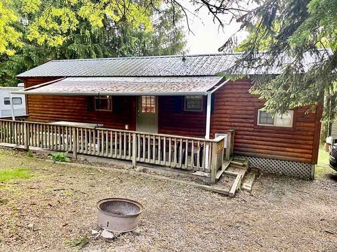 This cabin offers four walls and a roof, which technically makes it luxury camping for tent people.