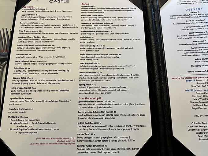 From appetizers to desserts, this menu proves castles serve more than just banquet feasts these days.