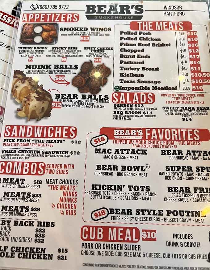 When a menu lists "Moink Balls" and "Bear Attack," you know someone's having fun while taking their smoked meat seriously.