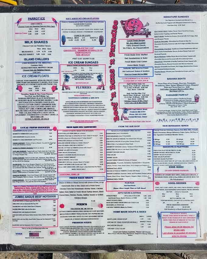 This menu reads like a greatest hits album of American comfort food, from burgers to dogs to ice cream dreams.