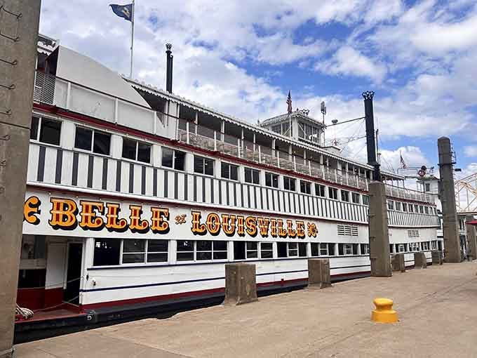 Docked and ready for adventure, the Belle waits patiently like a grand lady preparing for her next dance on the river.