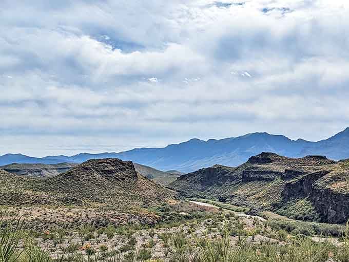 Those rolling desert mountains stretch to the horizon like waves frozen in time and stone.