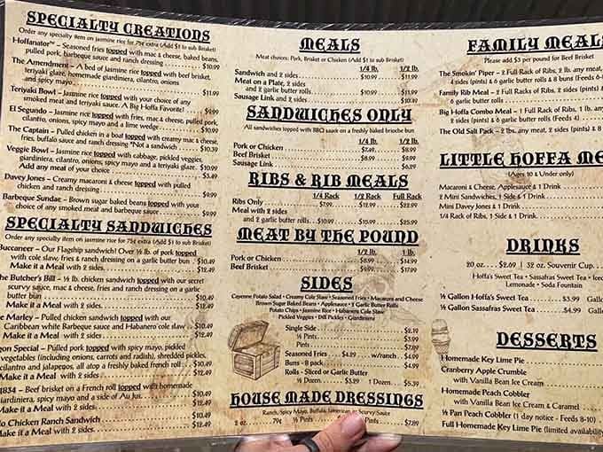 This menu reads like a love letter to smoked meat, and every word is absolutely sincere.