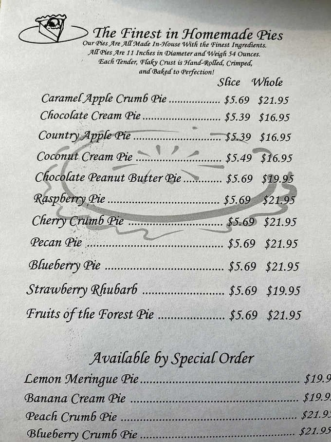 This menu reads like a love letter to homemade desserts, each pie crafted with hand-rolled crust and zero compromises.