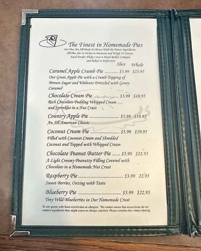 When a menu needs this much space to list pie varieties, you know you've found something special.