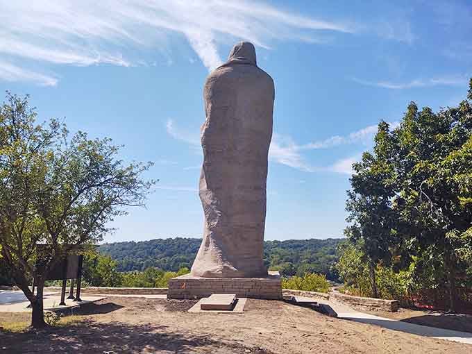 Even from behind, Black Hawk's presence is undeniable, watching over the valley like a timeless guardian.