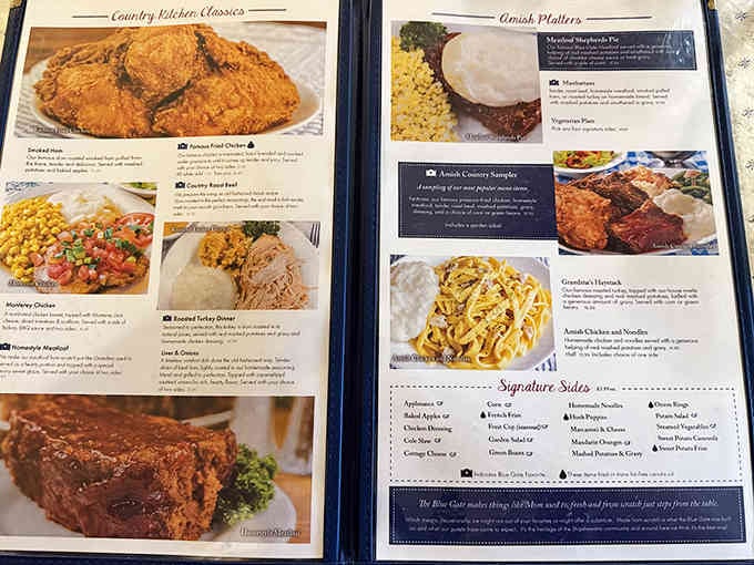 Golden fried chicken that would make the Colonel jealous sits right next to authentic Amish comfort classics.