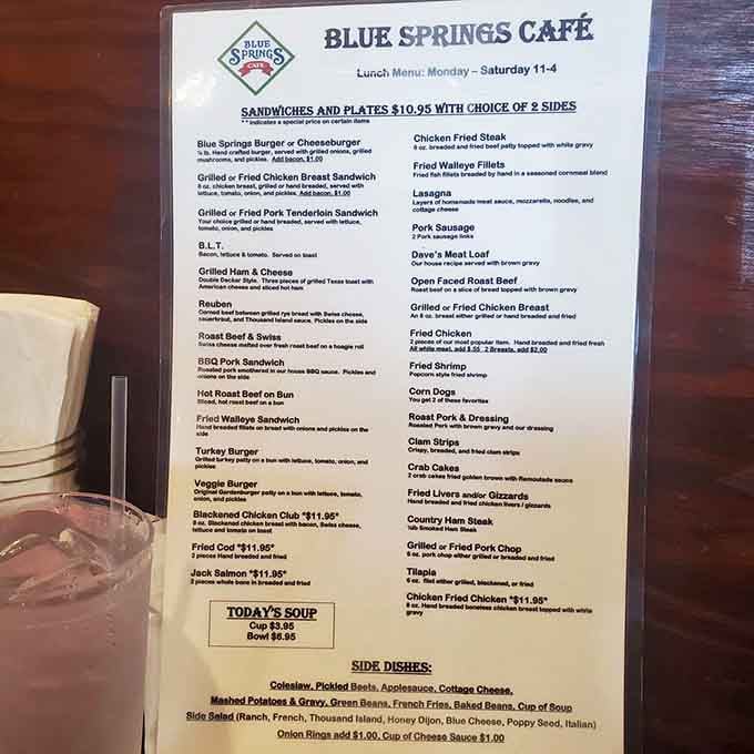 This menu reads like a love letter to Midwest comfort food, offering everything from walleye to horseshoes to homemade lasagna.