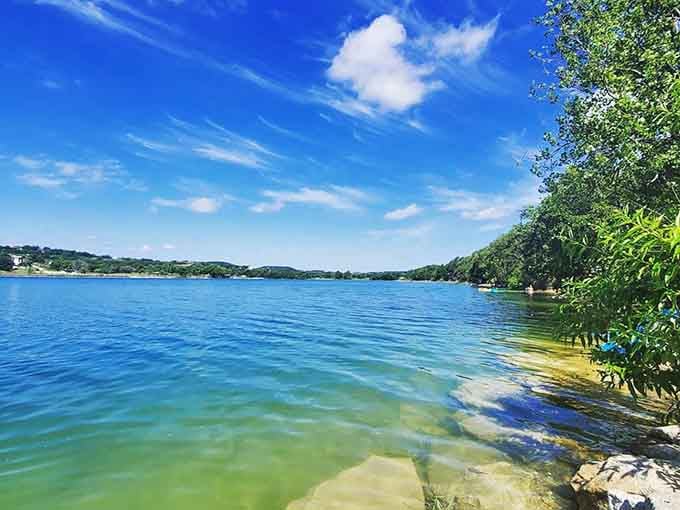 Boerne City Lake Park offers water so blue it looks Photoshopped, but nature deserves all the credit here.