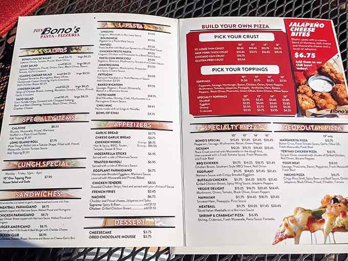 This menu is your roadmap to carb heaven, where every choice leads to delicious consequences and elastic waistbands.