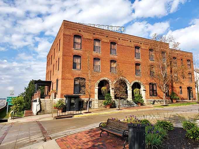 Hotel Frederick's brick arches frame the kind of history that makes modern architecture look like it's trying too hard.