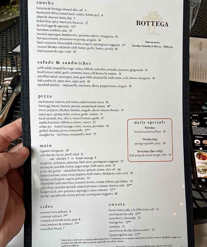 The menu reads like poetry for hungry people, promising Italian classics with creative Southern touches throughout.