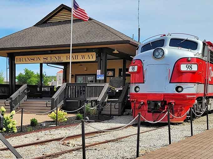 The Branson Scenic Railway depot stands ready to whisk you through Ozark tunnels and valleys on vintage rails.