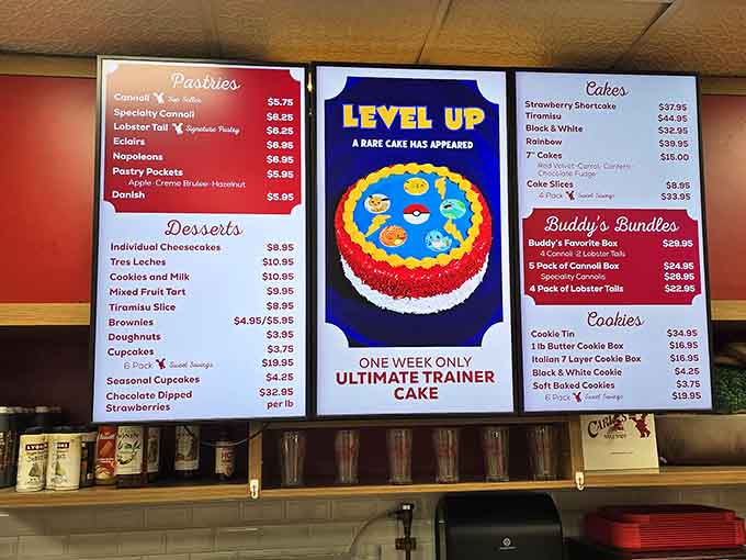 The menu board reads like a greatest hits album of Italian-American desserts, each item a chart-topper in its own right.