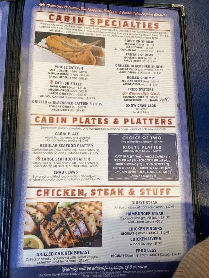 When a menu offers "all you can eat" catfish and seafood platters this loaded, you know you're in the right place.