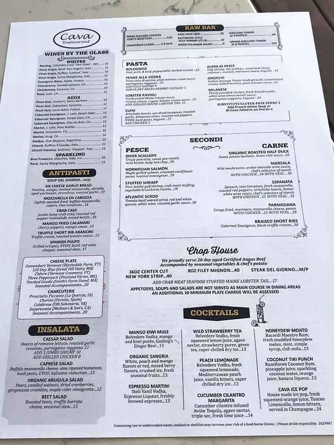 This menu reads like a Mediterranean love letter, offering everything from Norwegian salmon to certified Angus beef with equal enthusiasm.