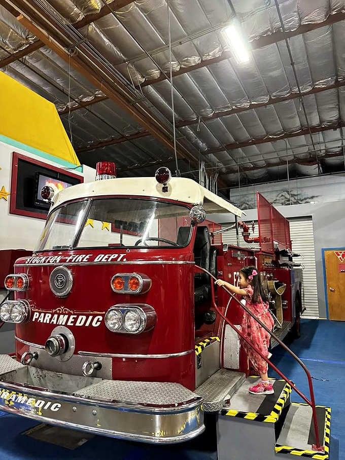 Every kid's dream: climbing aboard a real fire truck without anyone yelling about safety regulations or insurance liability.