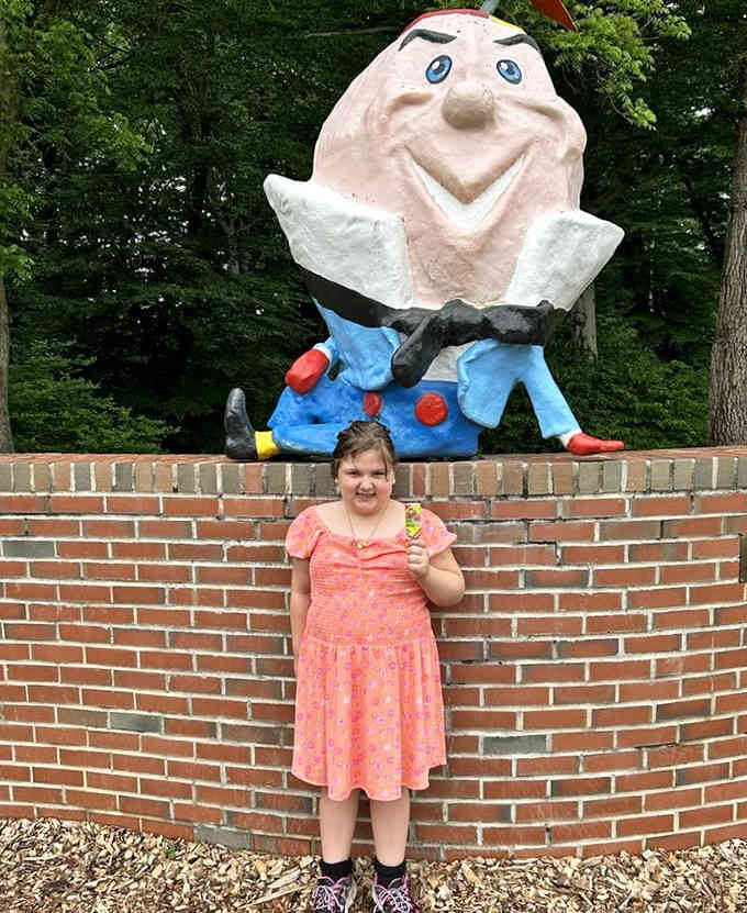 Humpty Dumpty sits confidently on his wall, apparently having learned nothing from that infamous fall we all heard about in kindergarten.