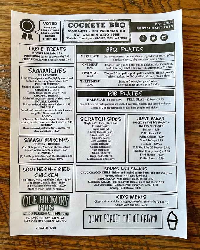 This menu reads like a love letter to smoked meat, with enough options to keep you coming back weekly.