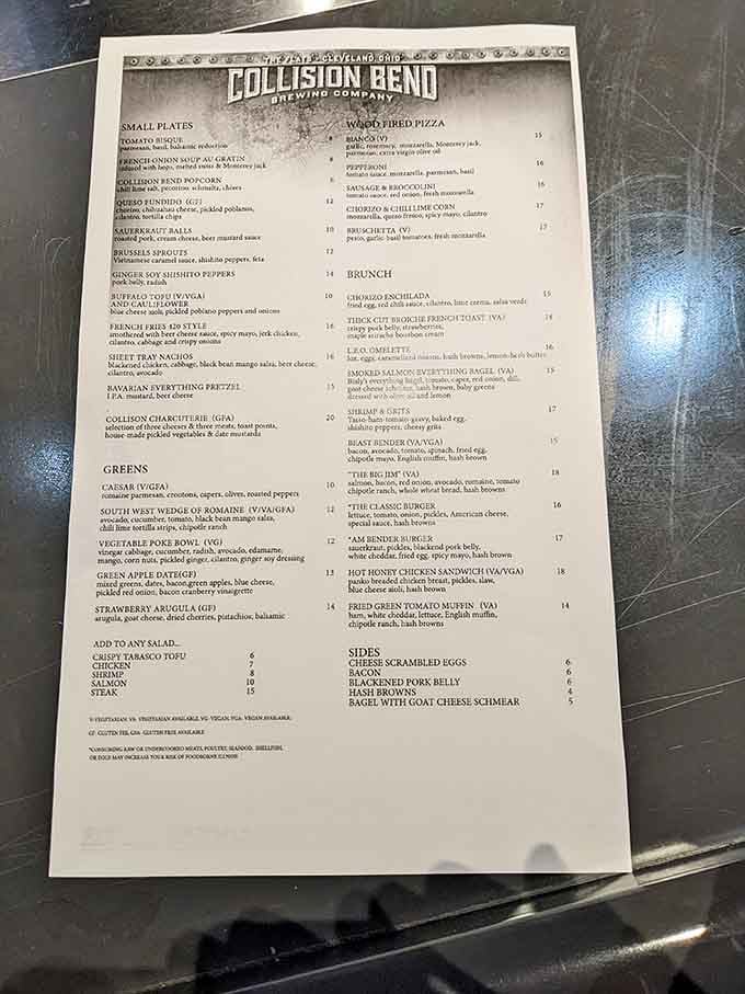 This menu reads like a love letter to comfort food, offering everything from Brussels sprouts to burgers worth writing home about.