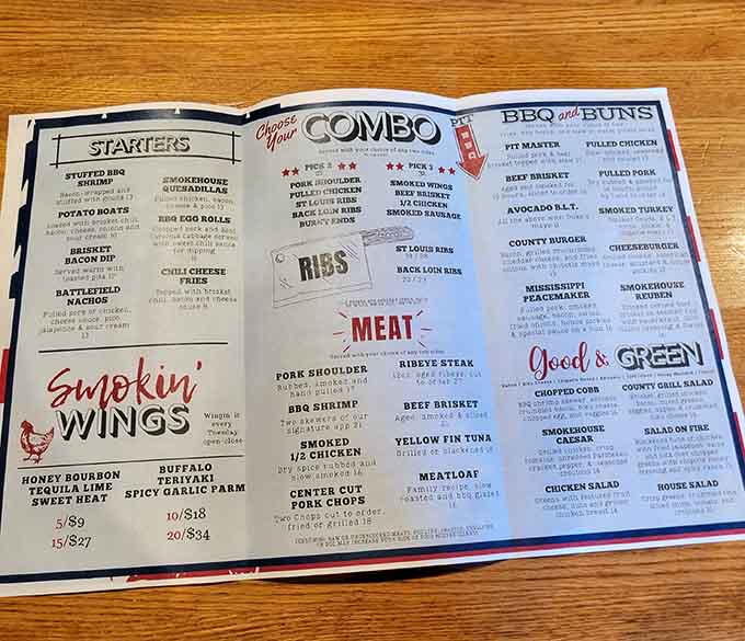 When your menu needs to be a full spread to contain all the smoky goodness, you know you're in the right place.