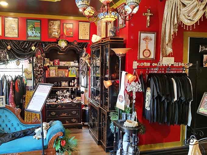 Inside feels like wandering through a Victorian collector's fever dream, complete with dramatic lighting and endless treasures.