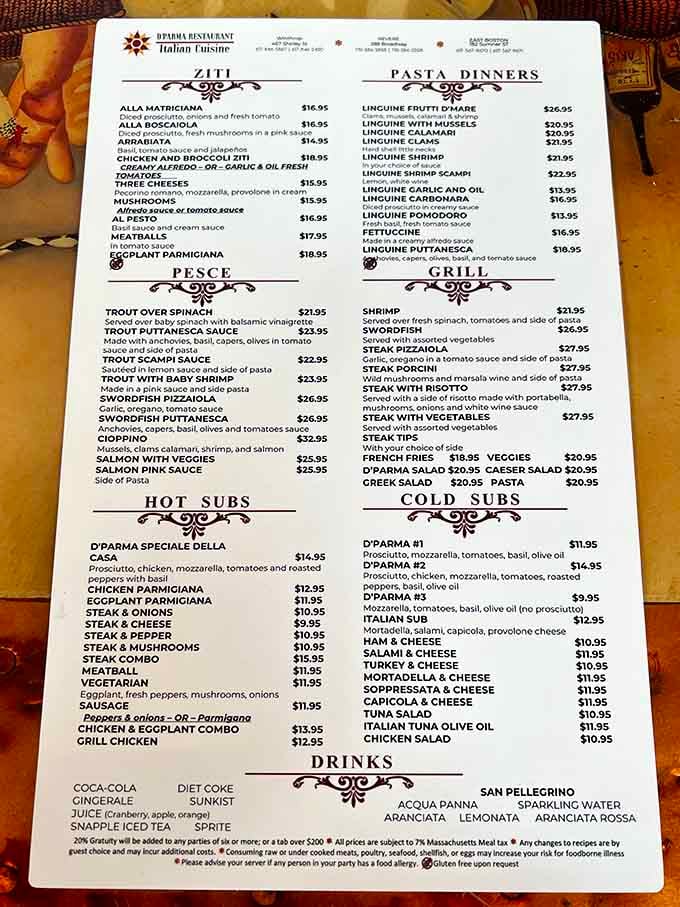 This menu reads like a love letter to Italian cuisine, offering classics that never go out of style.