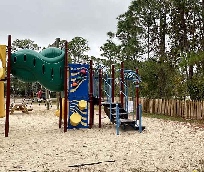 A playground where the only drama is who gets the slide first, not which influencer gets the best angle for their grid.