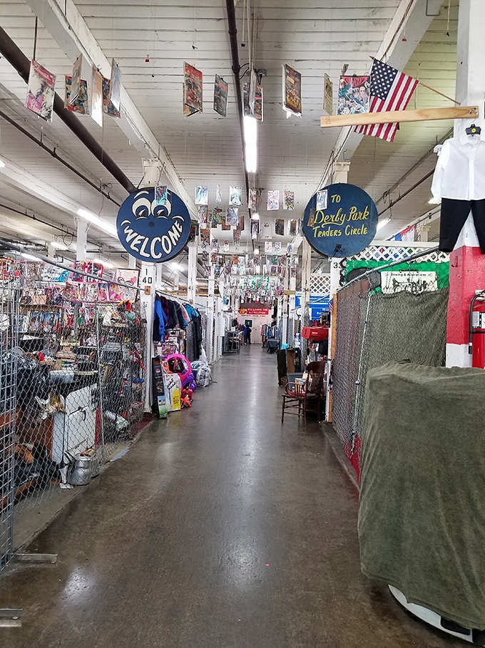 Those cheerful "Welcome" signs hanging overhead promise exactly what they advertise: a friendly marketplace where everyone belongs.
